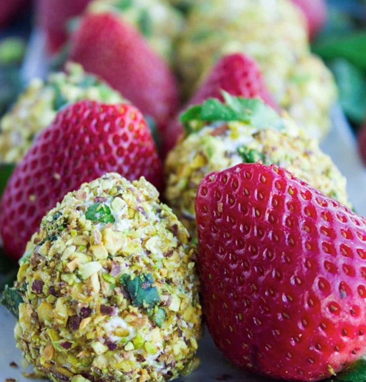 Goat Cheese and Pistachio Coated Strawberries - Celebrity Goat